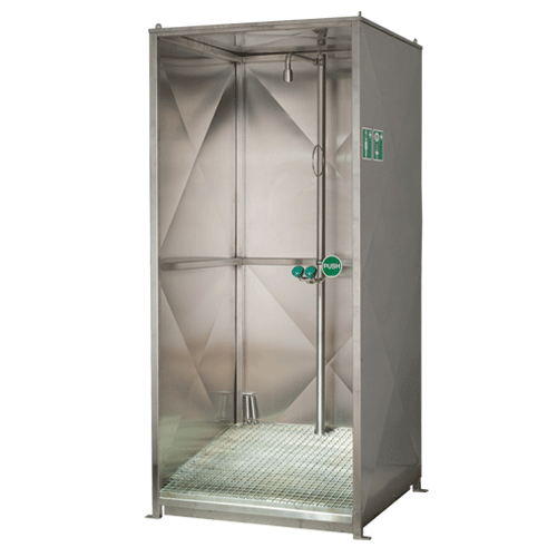 Eyeshower - PremiumLine safety shower cubicle with catch basin and side ...